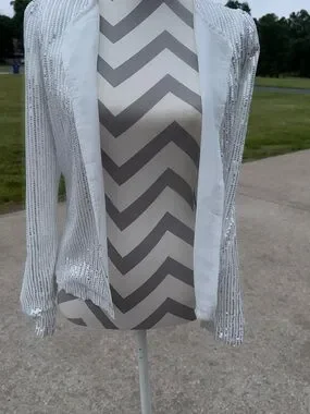 Maroths | Jackets & Coats | Sequin Openfront Blazer Jacket In Silver ...